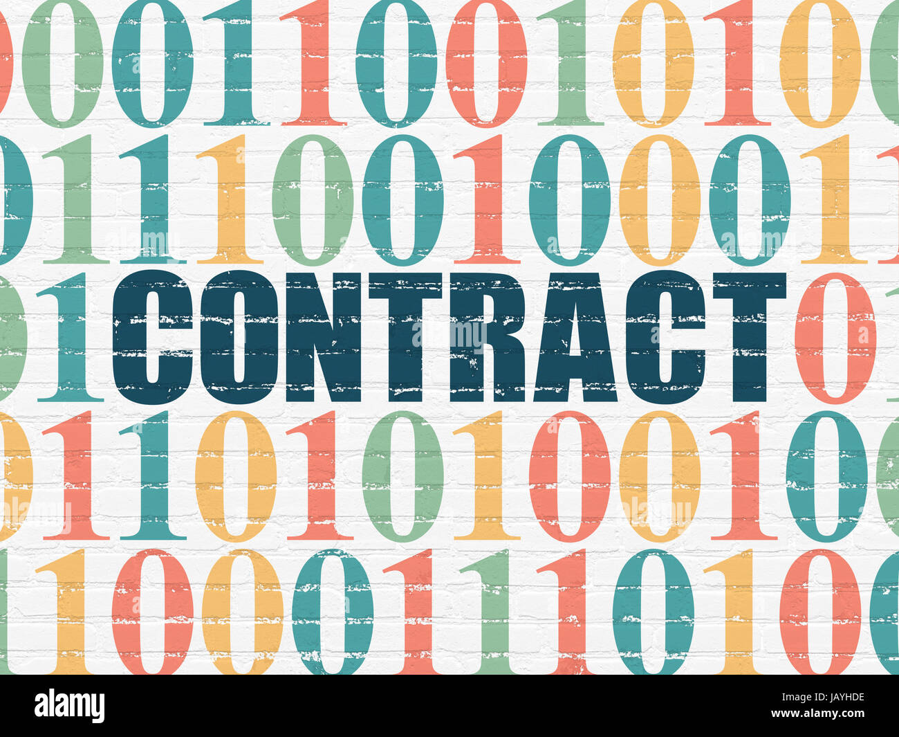 Finance concept: Painted blue text Contract on White Brick wall ...