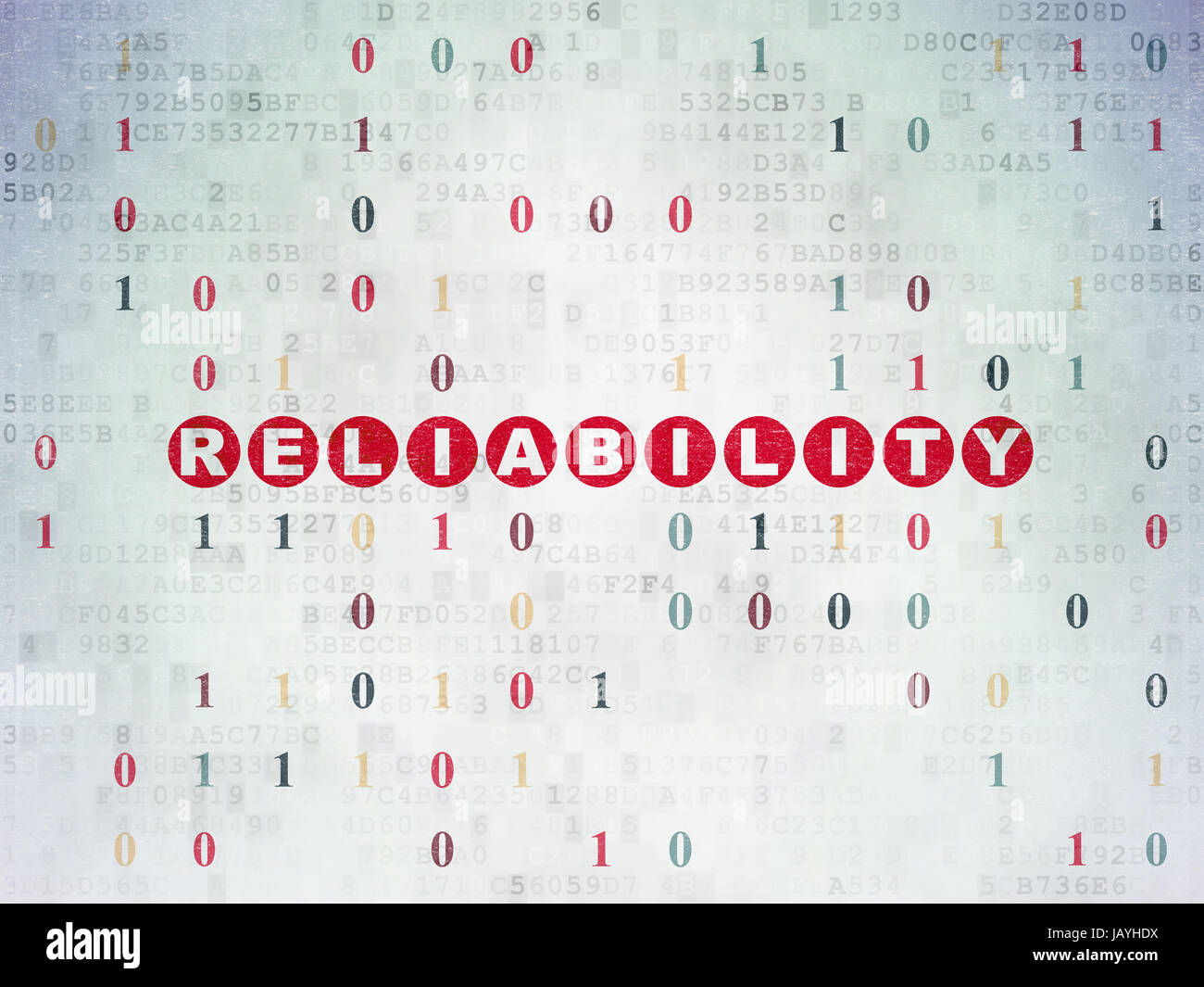 Business concept: Painted red text Reliability on Digital Data Paper background with Binary Code ...