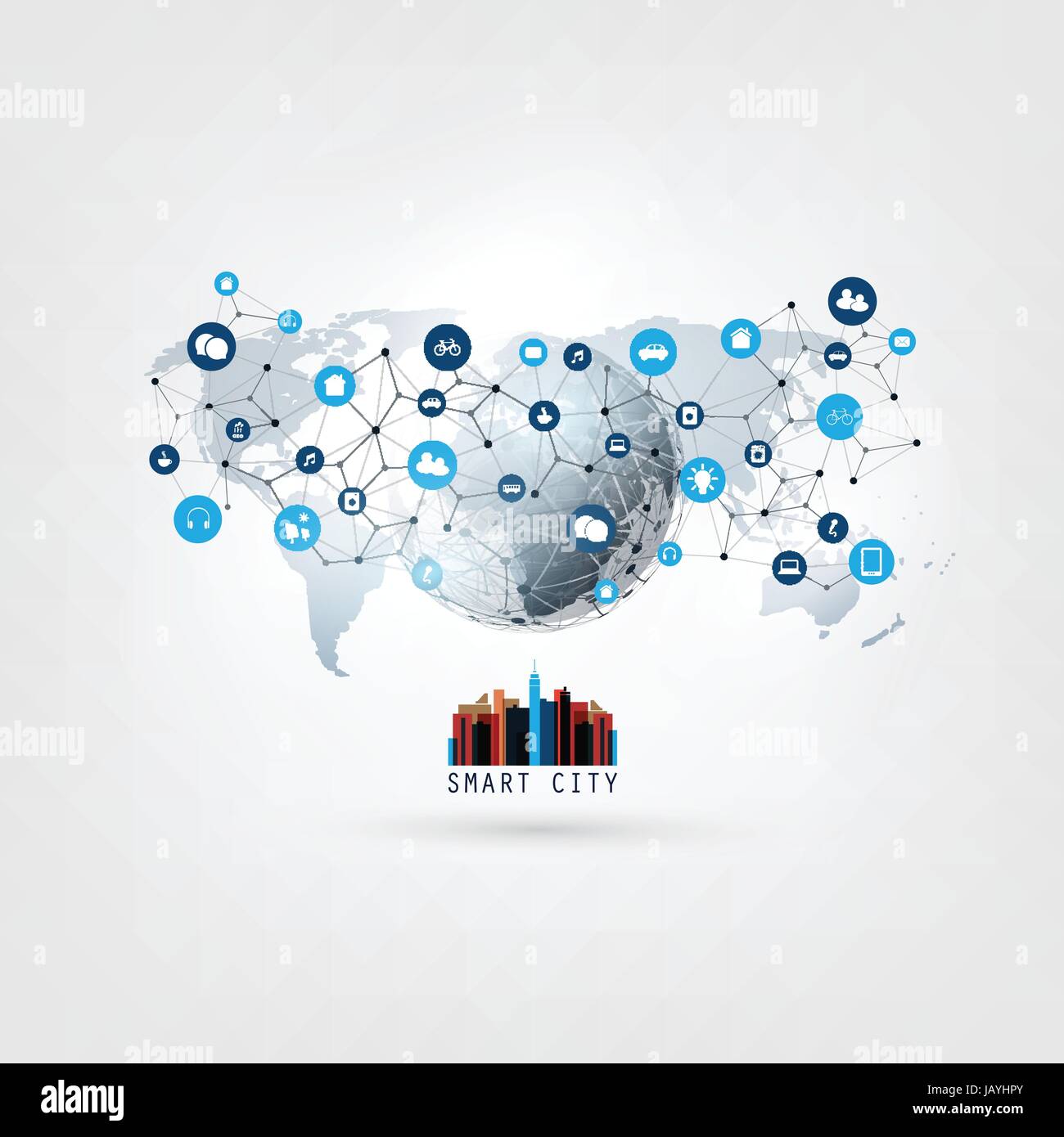 Colorful Smart City, Cloud Computing Design Concept with Icons - Digital Network Connections ...