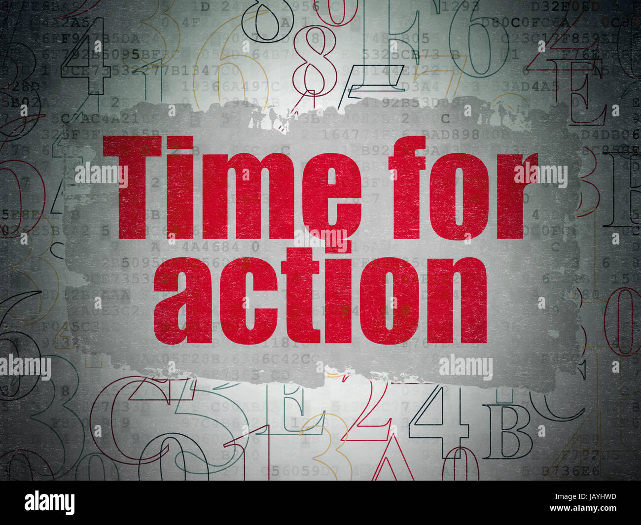 Timeline concept: Painted red text Time for Action on Digital Data Paper background with ...