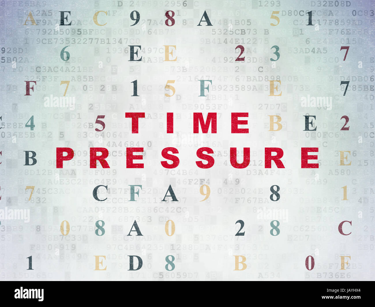 Timeline concept: Painted red text Time Pressure on Digital Data Paper background with ...