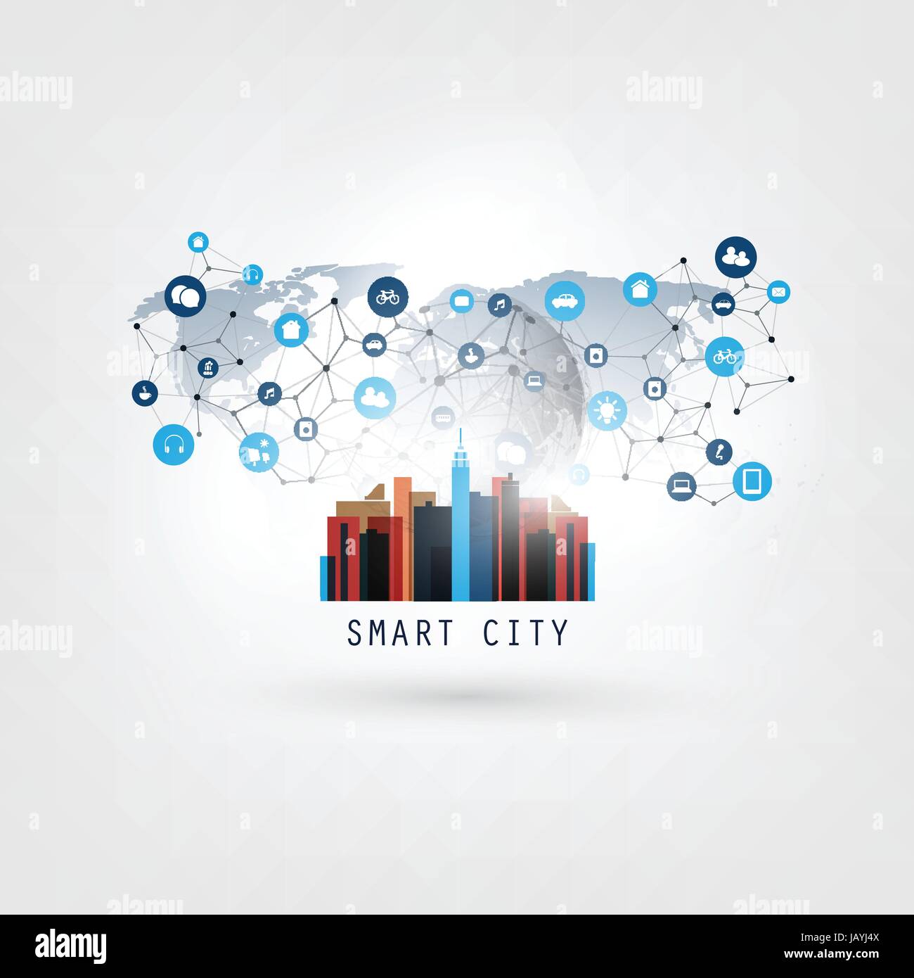 Colorful Smart City, Cloud Computing Design Concept with Icons - Digital Network Connections ...