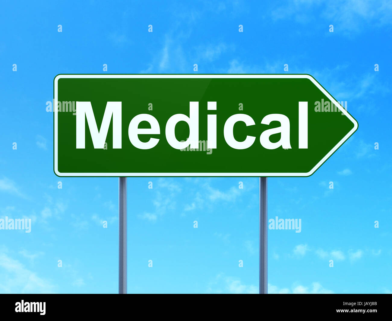 Healthcare concept: Medical on green road highway sign, clear blue sky ...