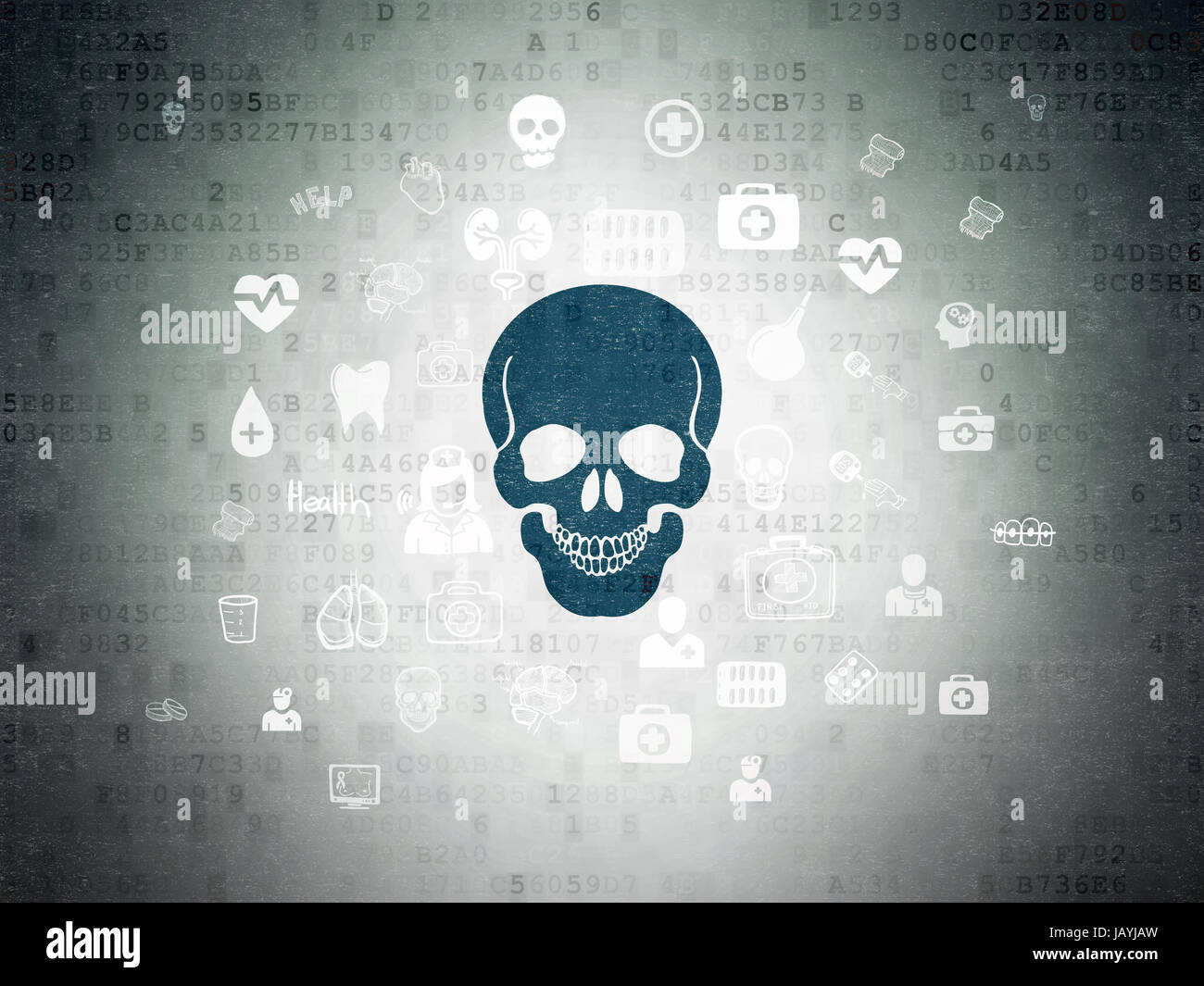 Medicine concept: Painted blue Scull icon on Digital Data Paper ...