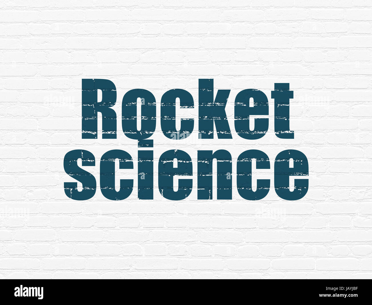 Science concept: Painted blue text Rocket Science on White Brick wall ...