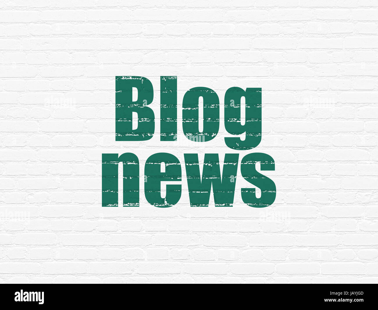 News concept: Painted green text Blog News on White Brick wall ...