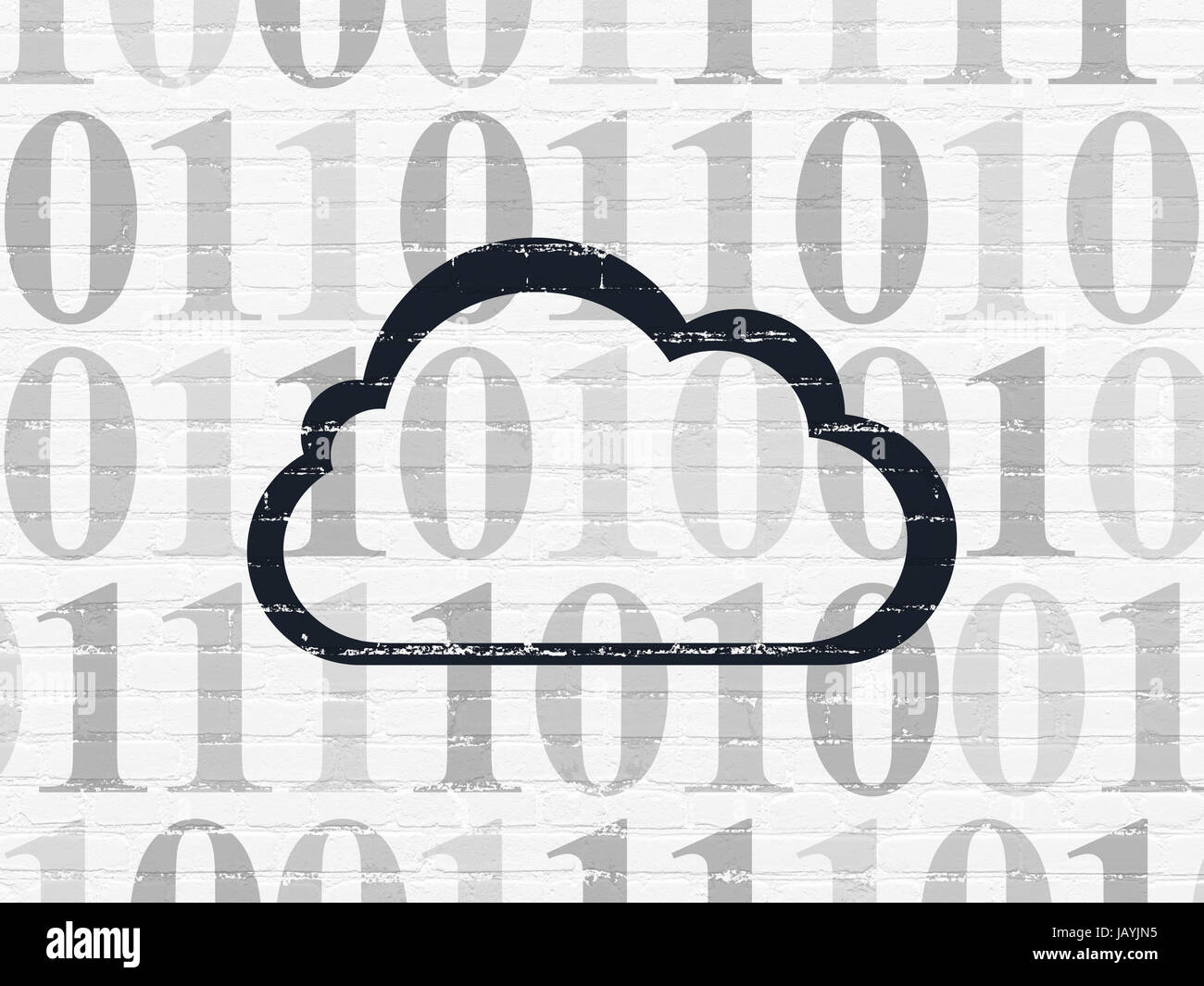 Cloud technology concept: Painted black Cloud icon on White Brick wall ...