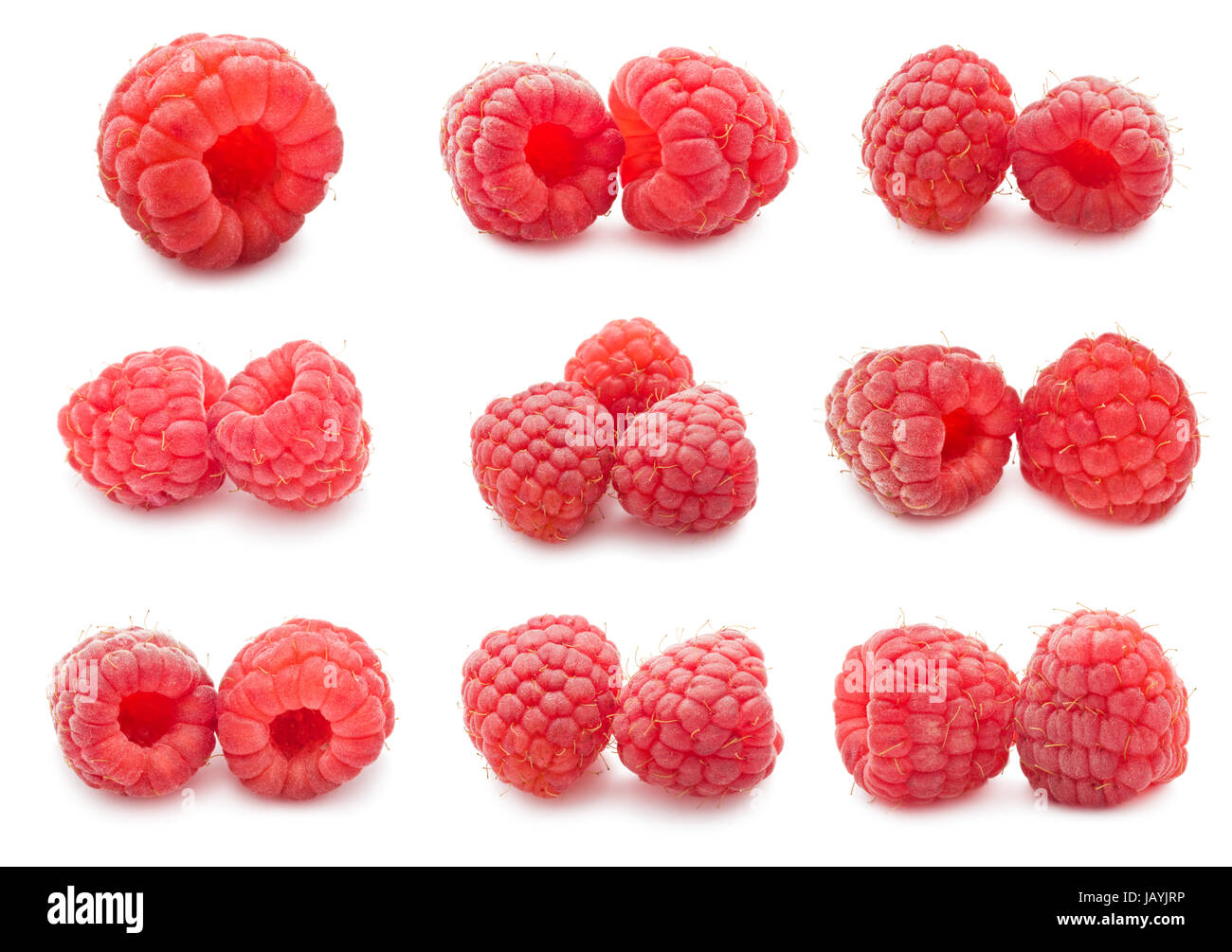 Collection of ripe red raspberries isolated on white background Stock ...
