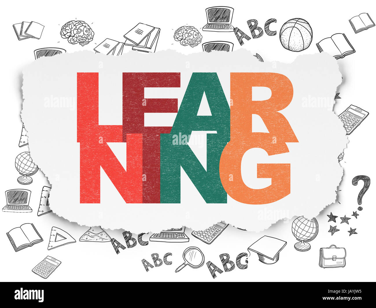 Education concept: Painted multicolor text Learning on Torn Paper ...