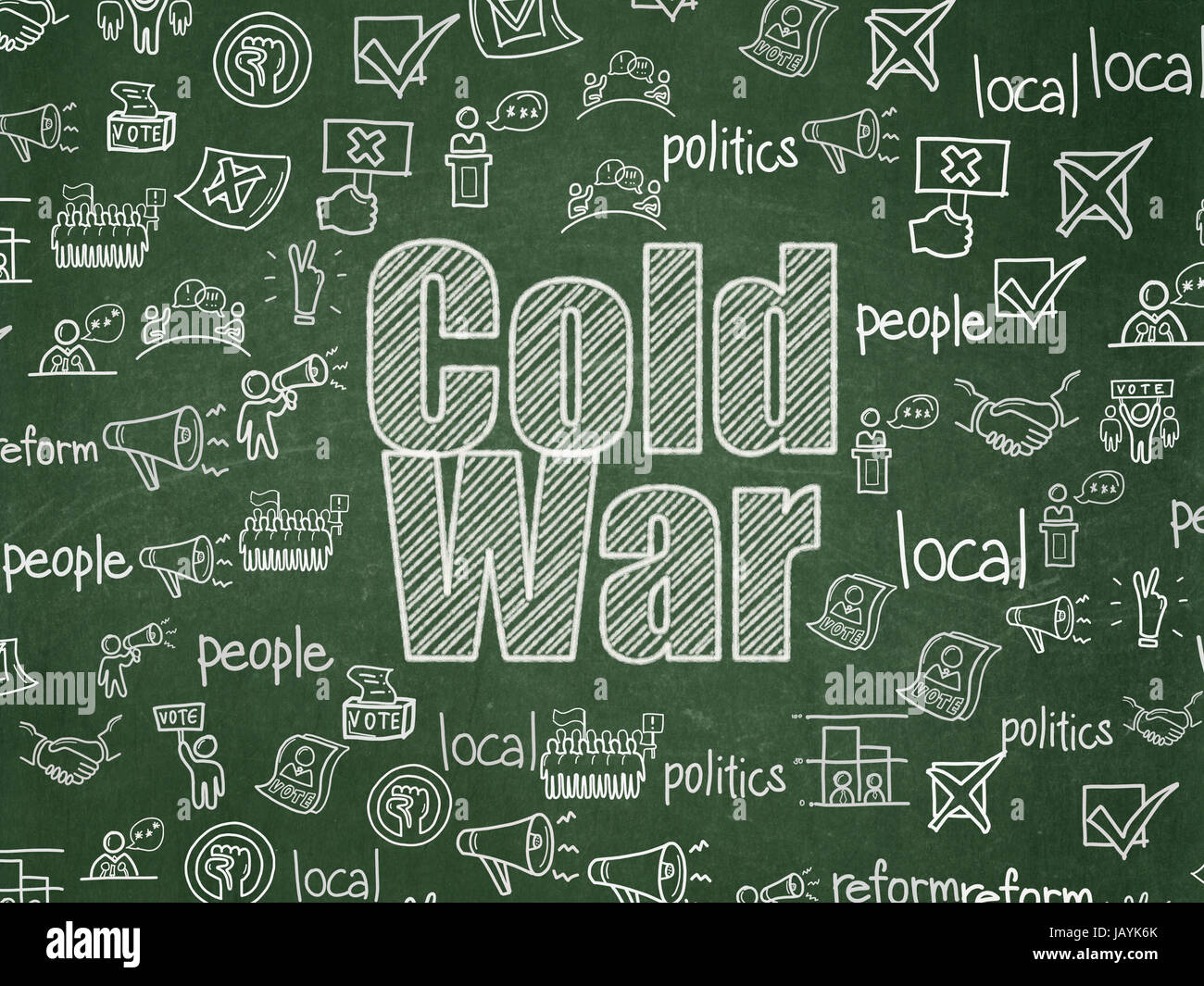 Politics concept: Chalk White text Cold War on School board background ...