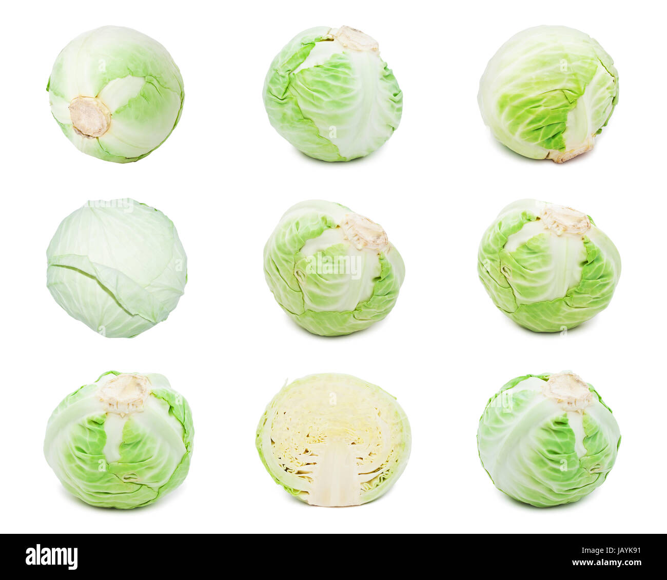Collection of green cabbages isolated on white background Stock Photo ...