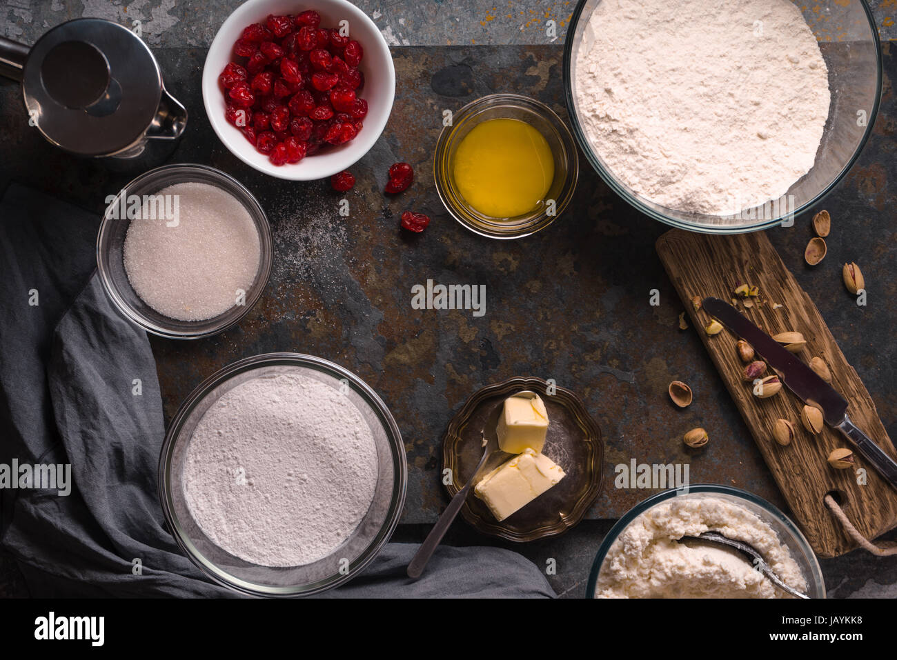 Ingredients for cannoli production of traditional Sicilian dessert ...