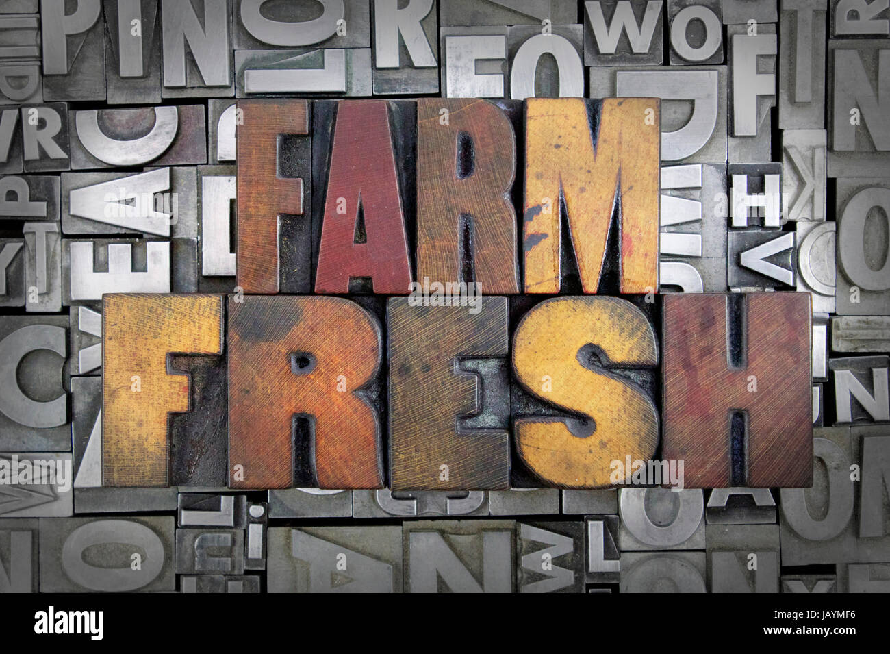 Farm Fresh written in vintage letterpress type Stock Photo - Alamy