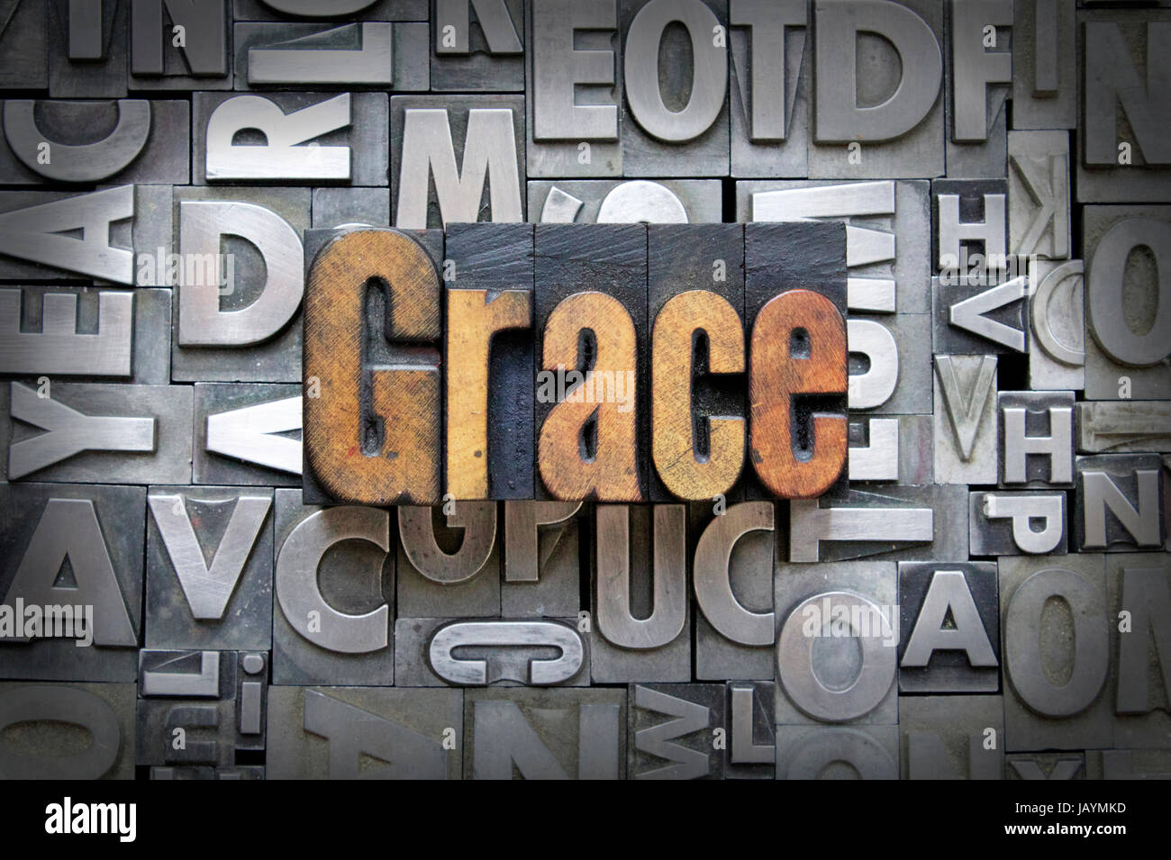 Grace written in vintage letterpress type Stock Photo - Alamy