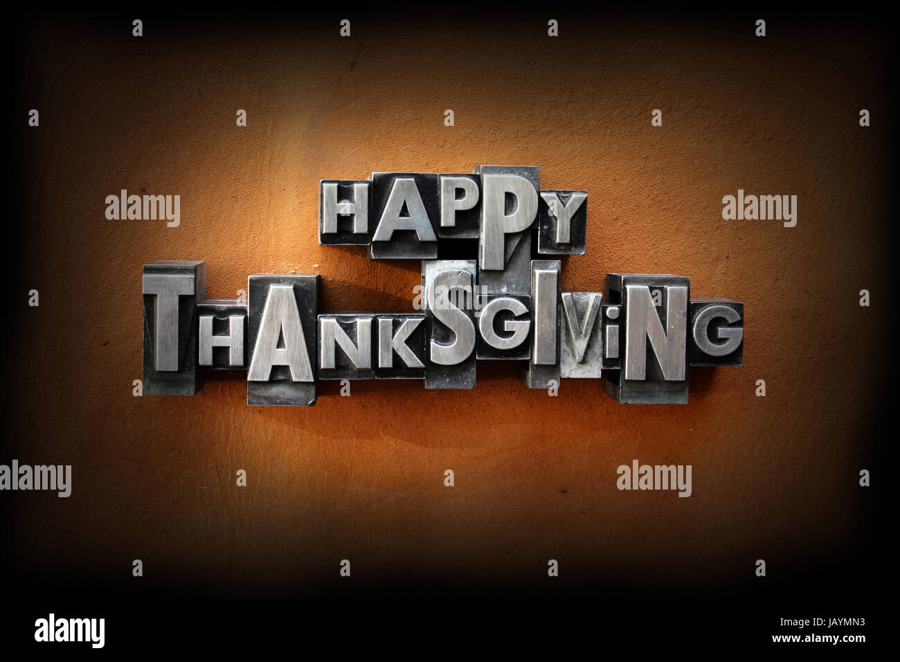 The words Happy Thanksgiving made from vintage lead letterpress type on ...