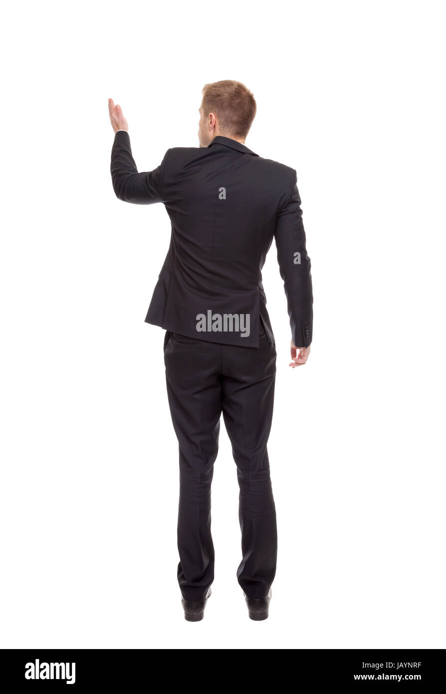 Back view of a business man pointing hand Stock Photo - Alamy