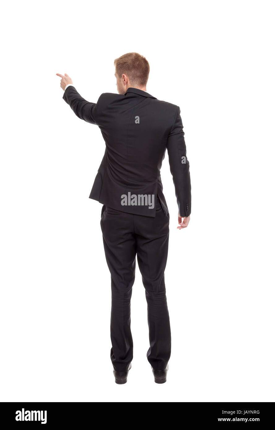 Back view of a business man pointing finger Stock Photo - Alamy