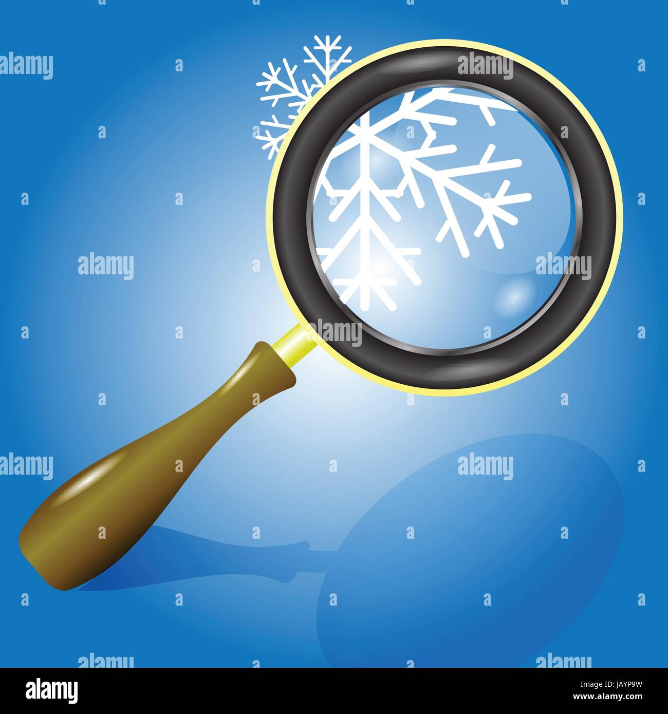 colorful illustration with snow flake and magnifying glass for your ...
