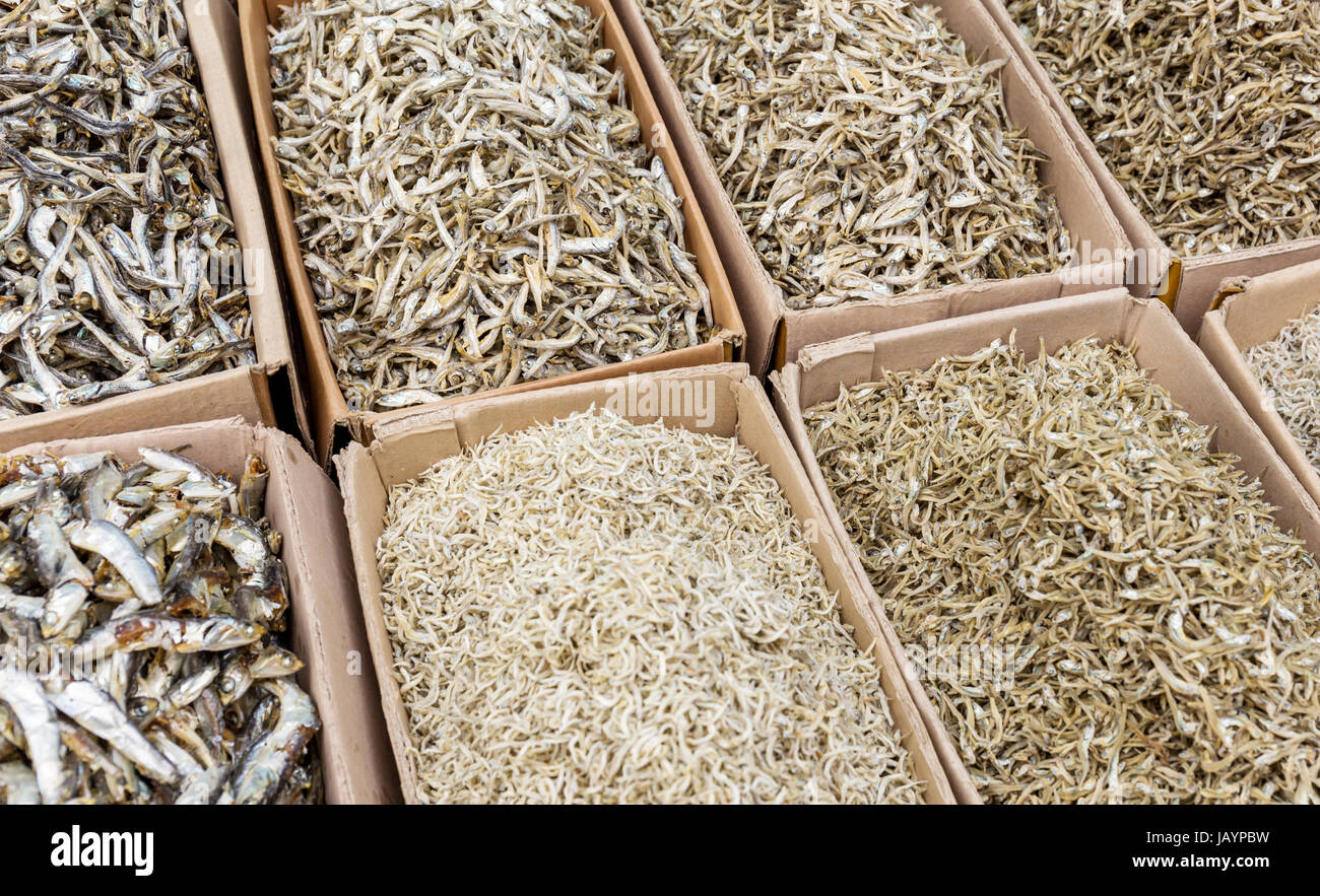 Dried small fish in food market Stock Photo - Alamy
