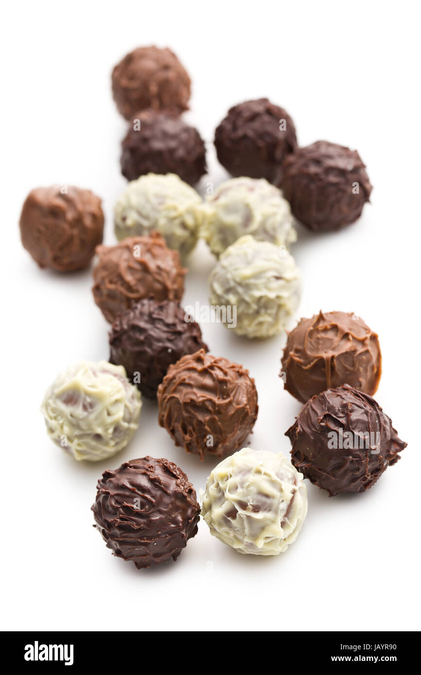 mix of chocolate truffles on white background Stock Photo - Alamy