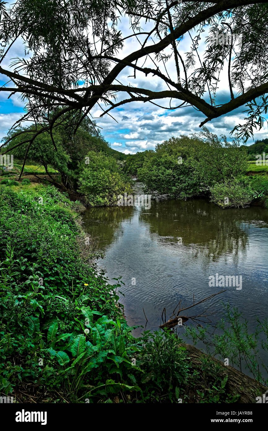 A footpath follows the River Lugg approaching the confluence with the ...
