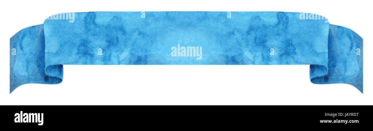 Watercolor hand-drawn illustration. Blue waving flag or banner Stock ...