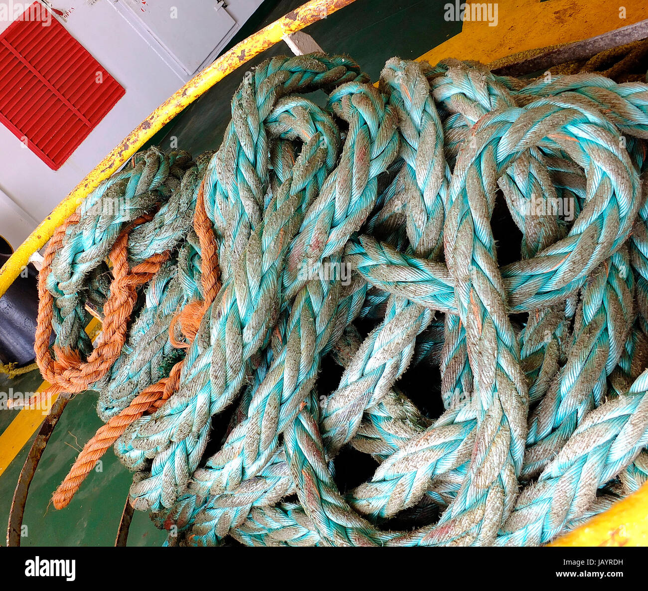 rope in a big ship during navigation Stock Photo - Alamy