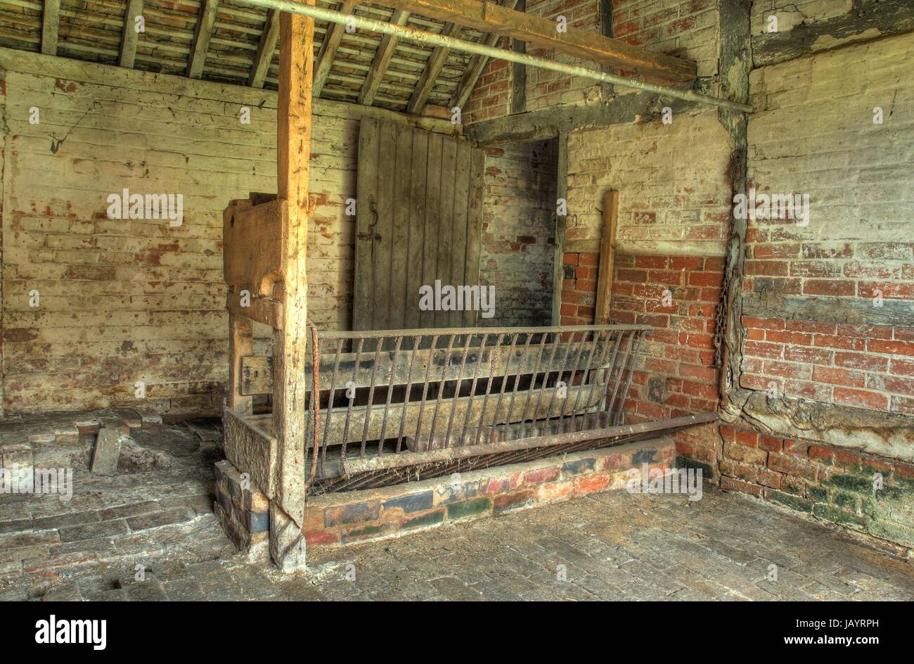 Interior view of old farm stable, Worcestershire, England Stock Photo ...