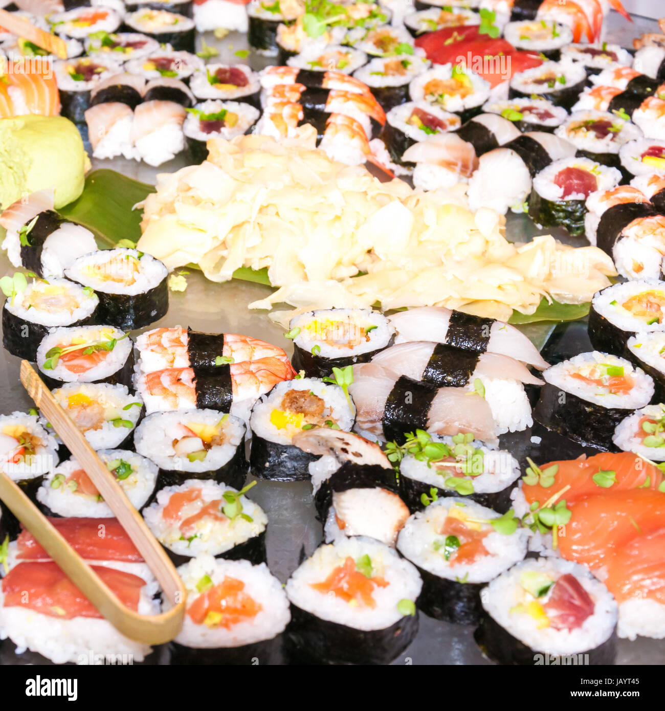 Photo of fresh sushi platter with a lot of variety - buffet Stock Photo ...
