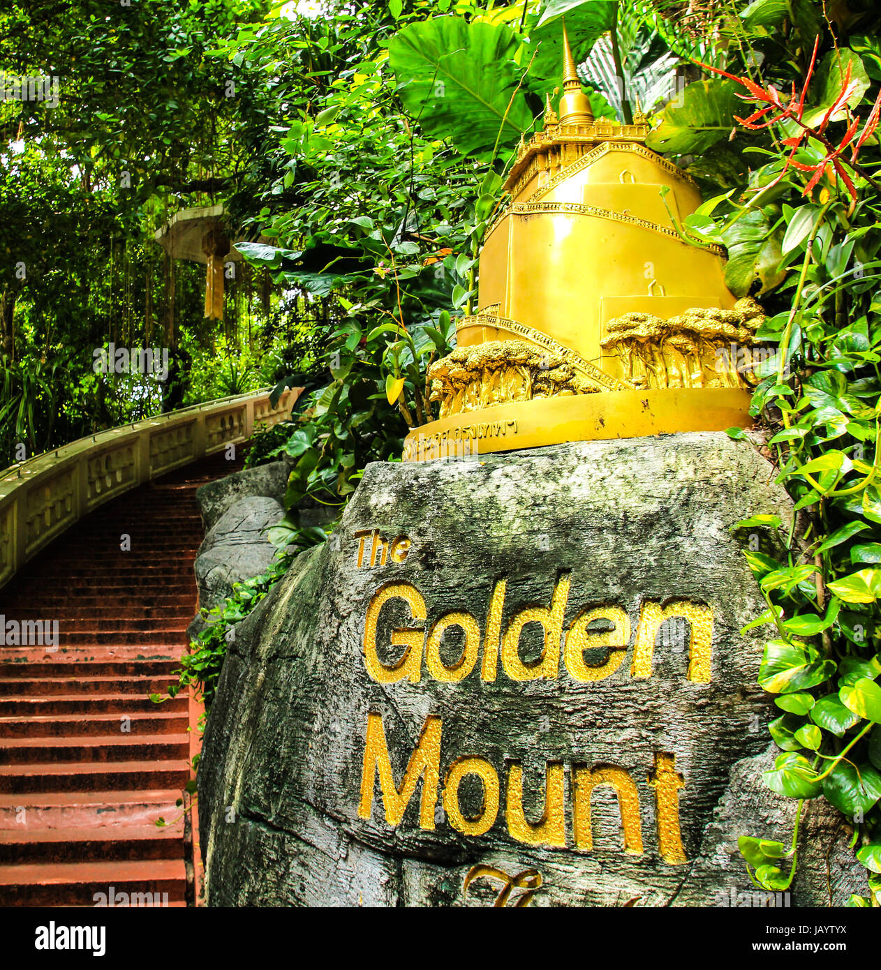 Golden mountain temple sign Stock Photo - Alamy