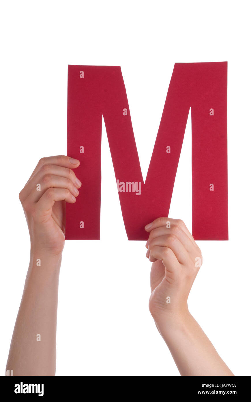 Two Hands Are Holding a Red M, Isolated Stock Photo - Alamy