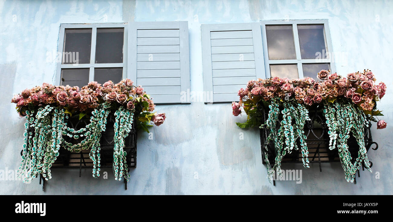 Window and flower box Stock Photo - Alamy