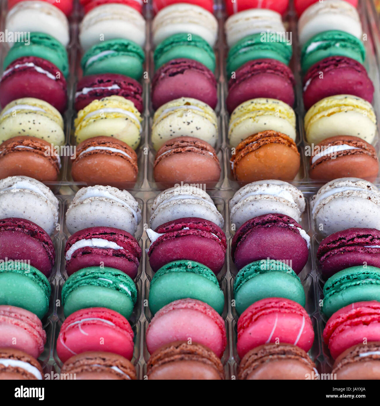 Nicely stacked colorful French macaroon cookies Stock Photo - Alamy