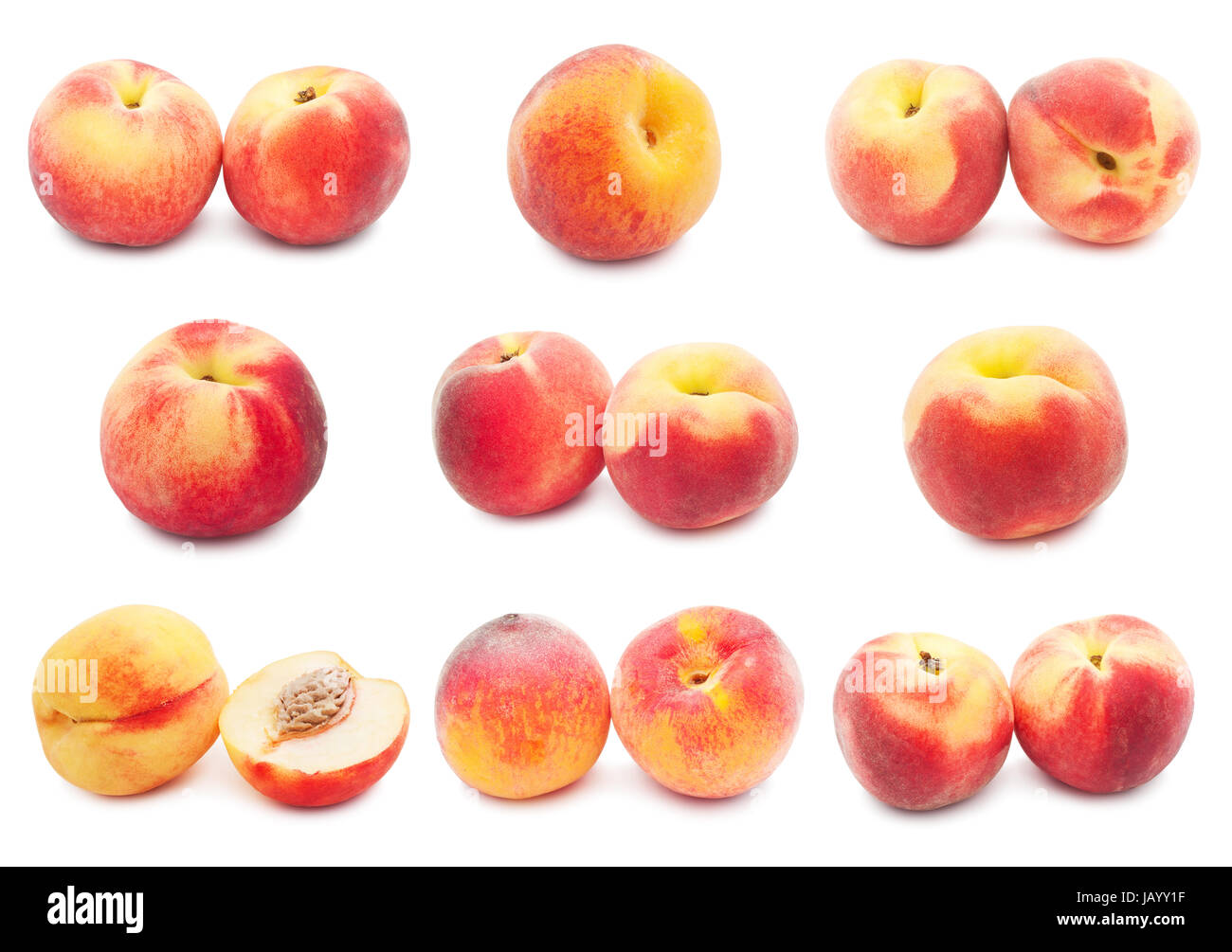 Collection of fresh sweet peaches isolated on white background Stock ...