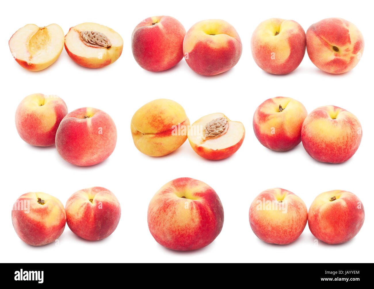 Collection of fresh sweet peaches isolated on white background Stock ...