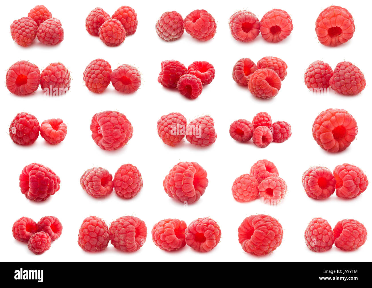Collection of ripe red raspberries isolated on white background Stock ...