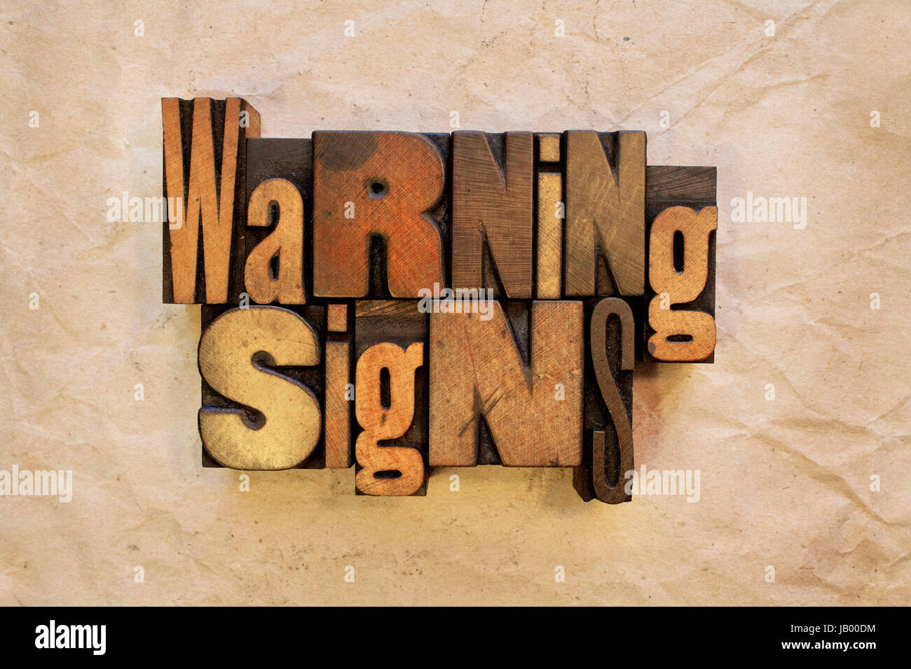 The words Warning Signs written in vintage wood letterpress type Stock ...