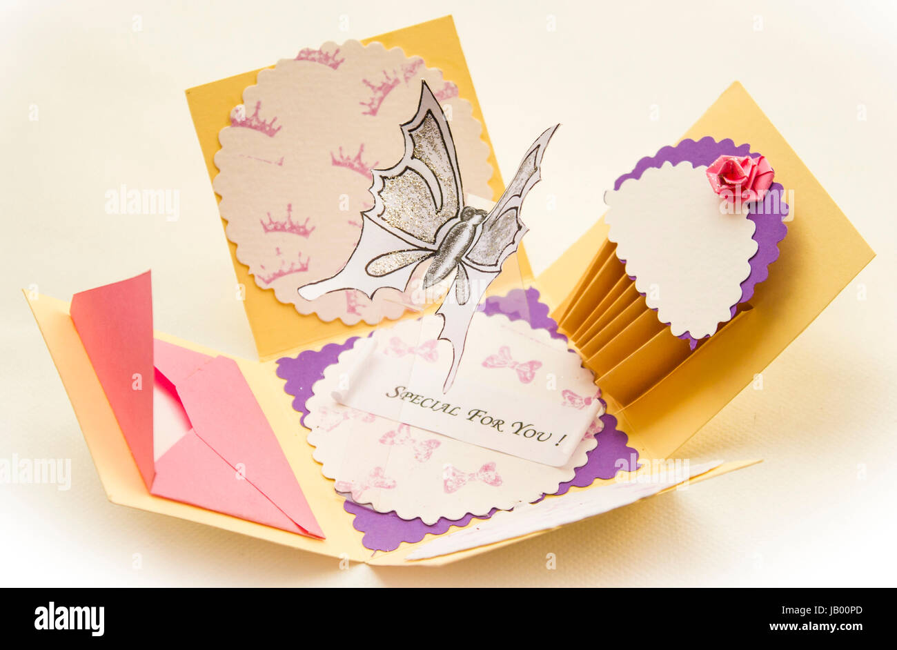 Square 3d postcard with a butterfly inside, a origami cake and a ...