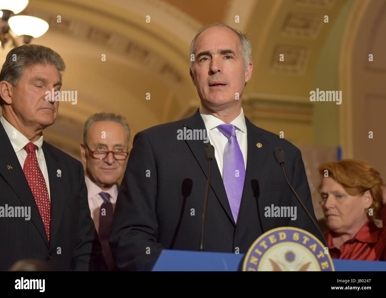U.S. Senator Bob Casey of Pennsylvania speaks to reporters during a ...