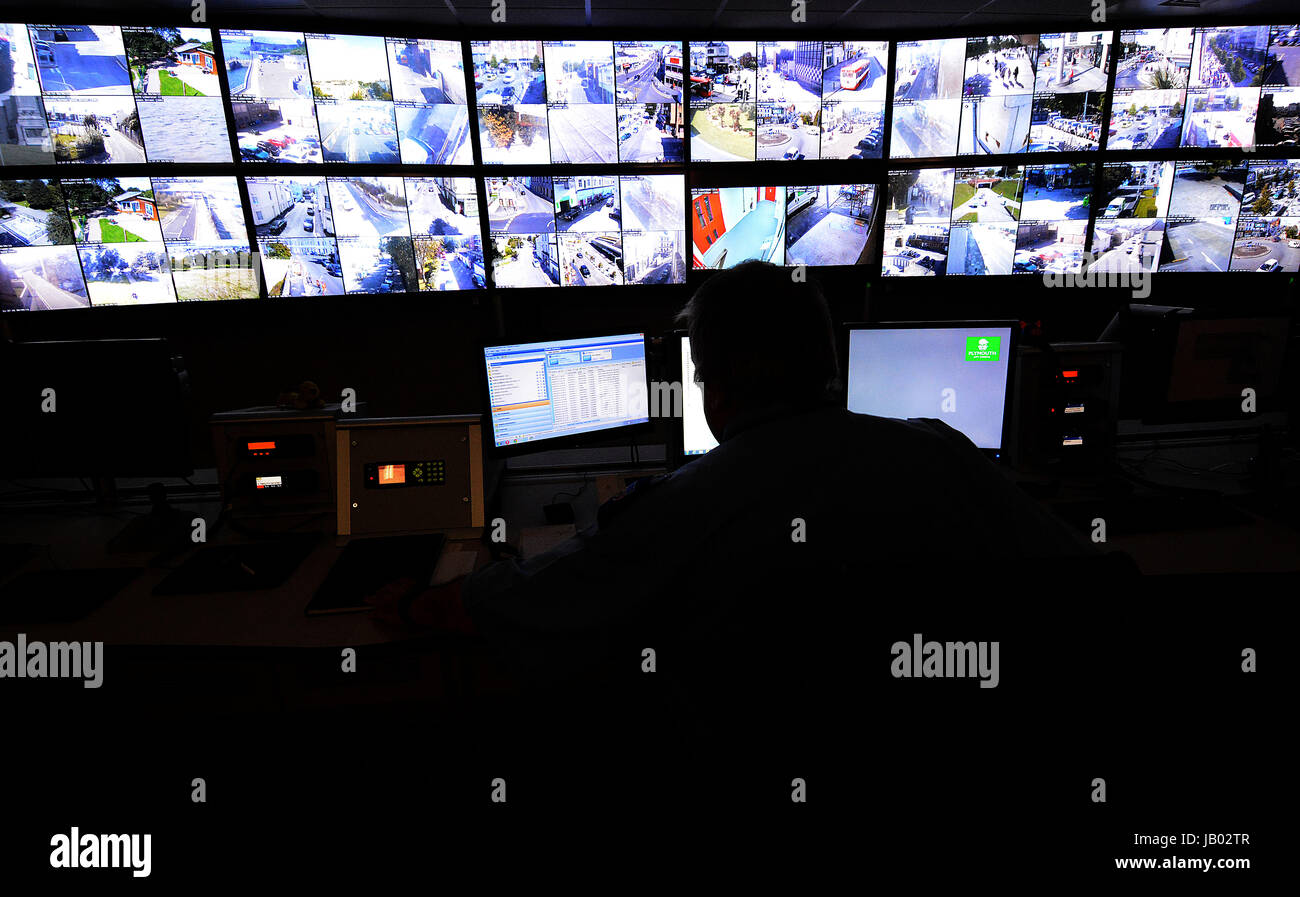 Security Cameras in a control Centre Stock Photo - Alamy