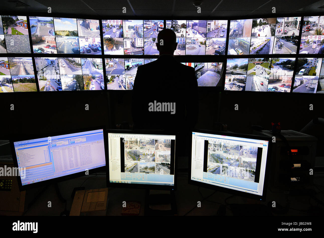Security Cameras in a control Centre Stock Photo - Alamy