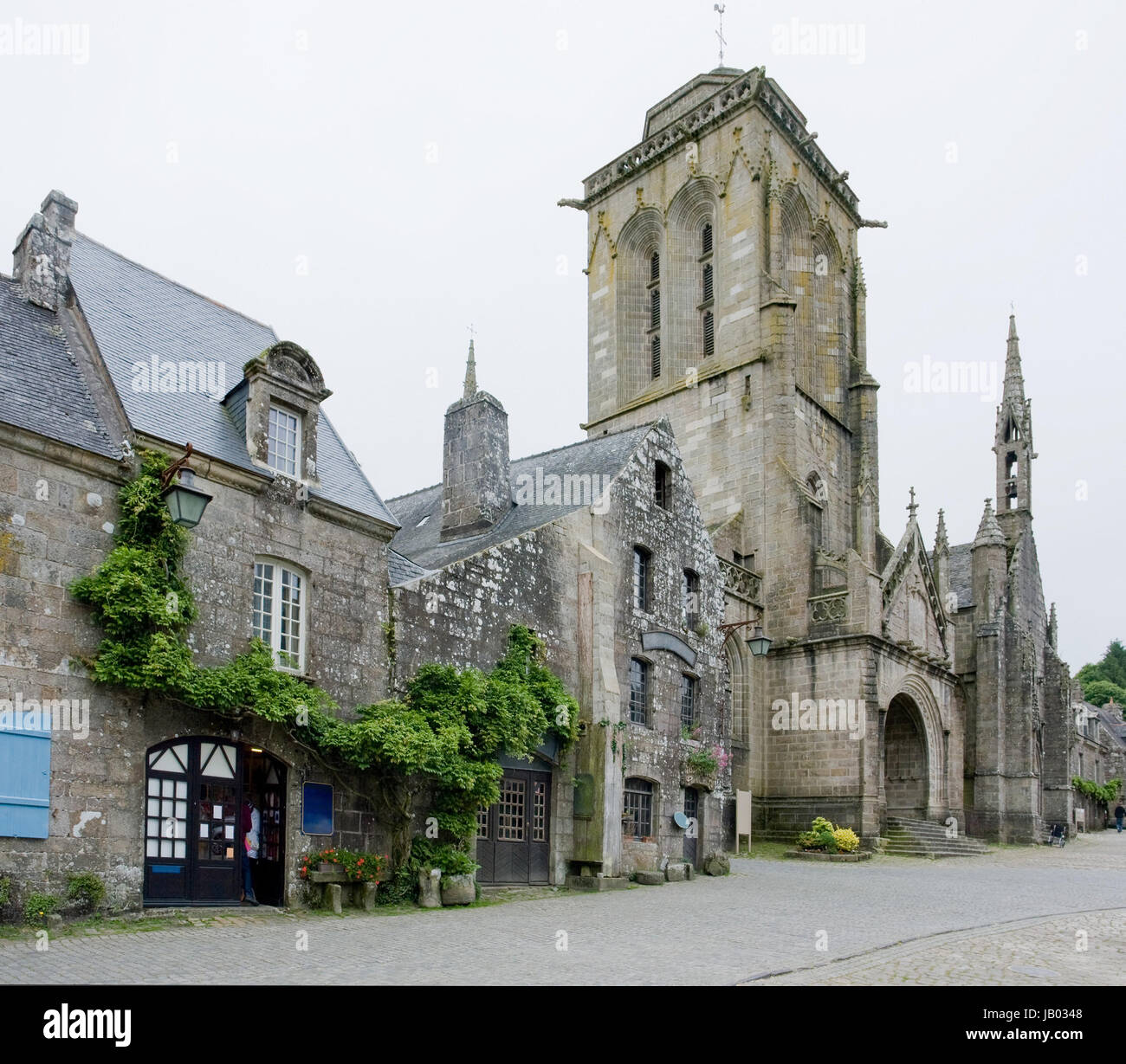 street view of Locronan, a idyllic medieval village in Brittany, France ...