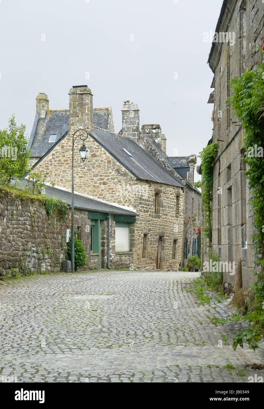 street view of Locronan, a idyllic medieval village in Brittany, France ...