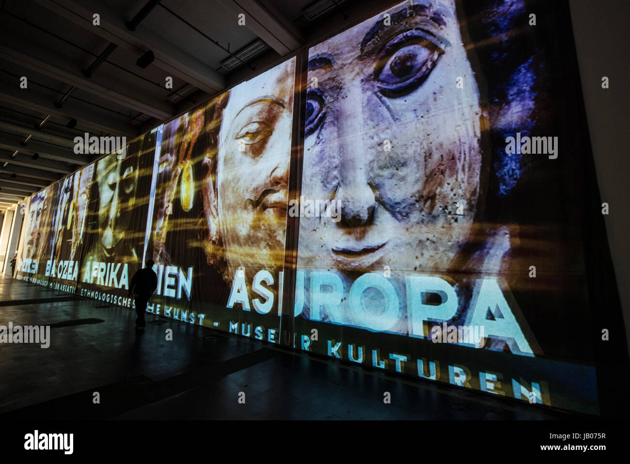 Kassel, Germany. 8th June, 2017. A huge video installation at the Neue ...