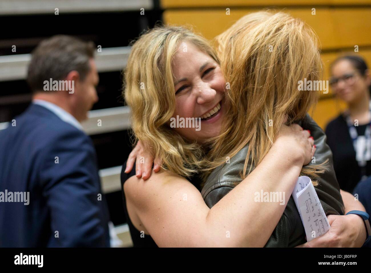 Cardiff, Wales, UK. 09th June, 2017. Labour's Anna McMorrin celebrates ...