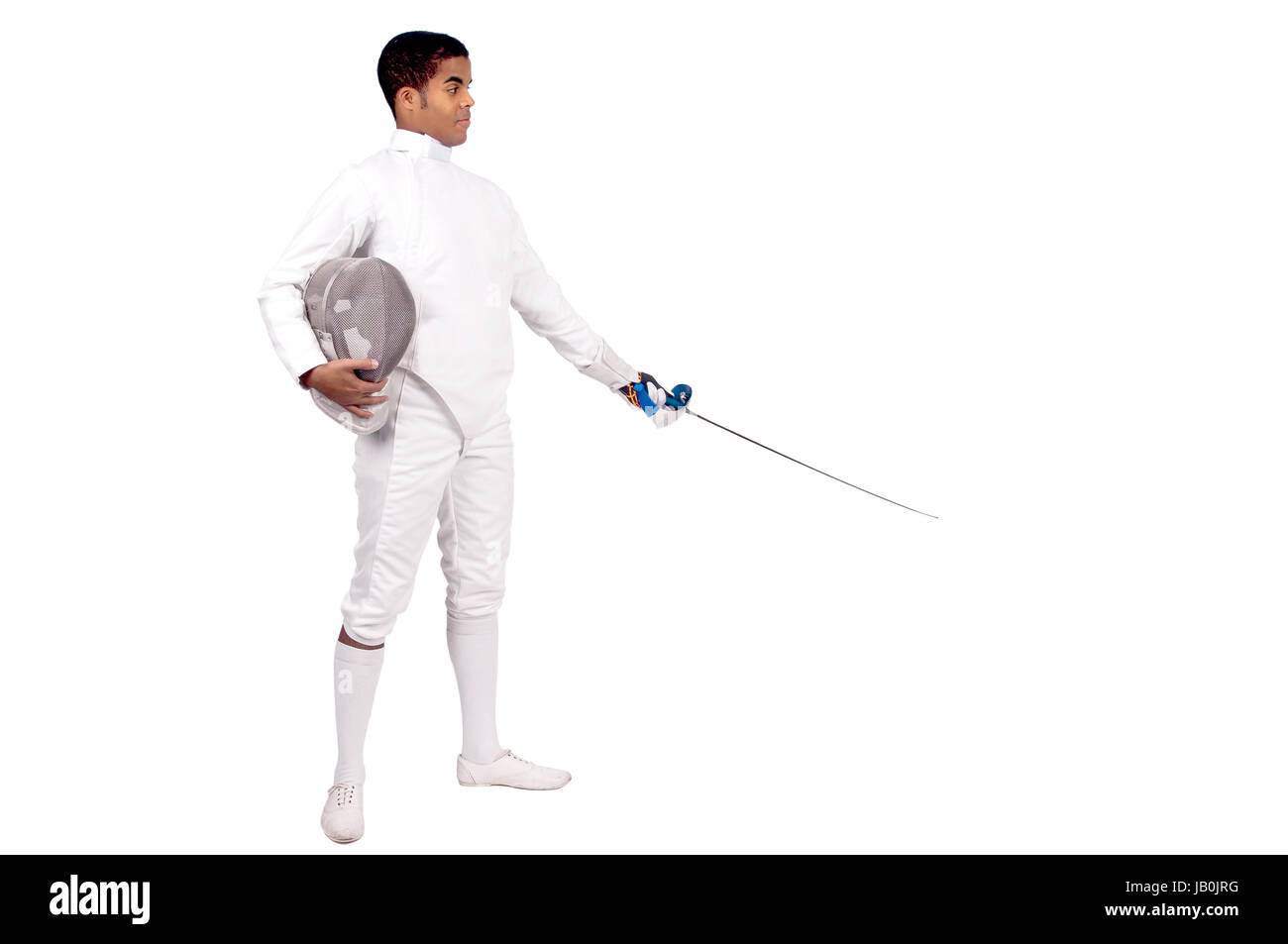 Male fencer isolated in white Stock Photo - Alamy