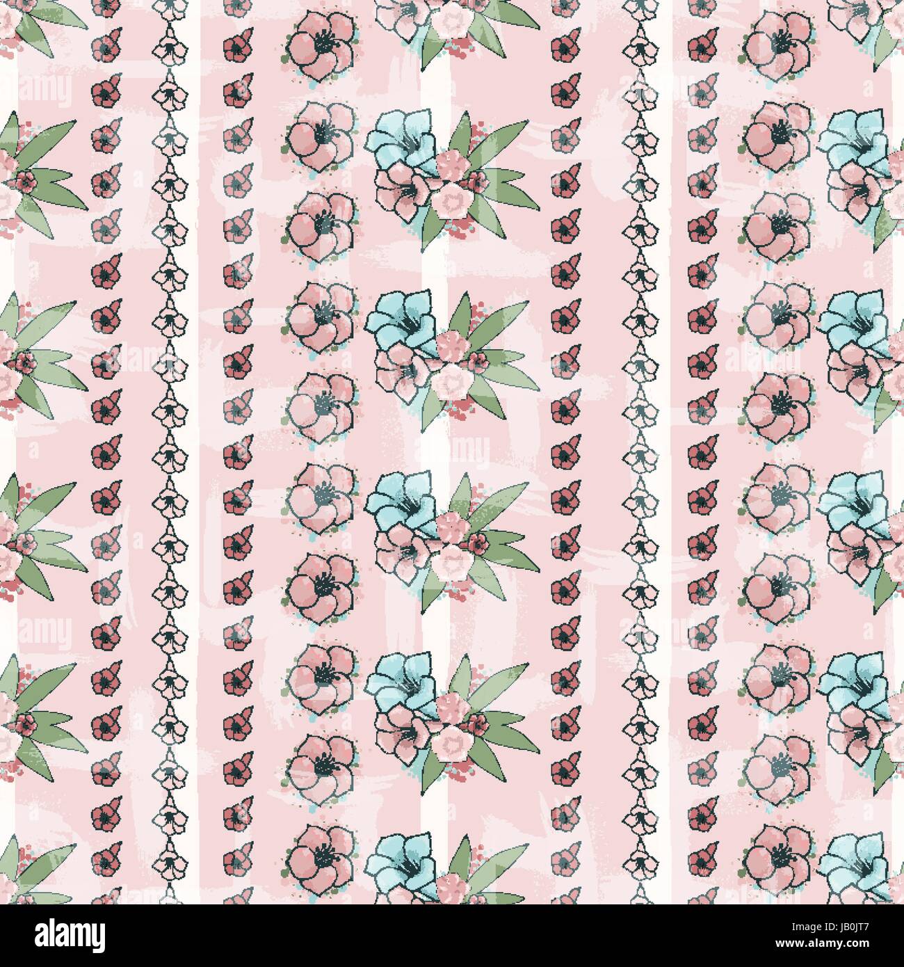 Vector seamless pattern. Vertical rows of Exotic pink flowers on a ...
