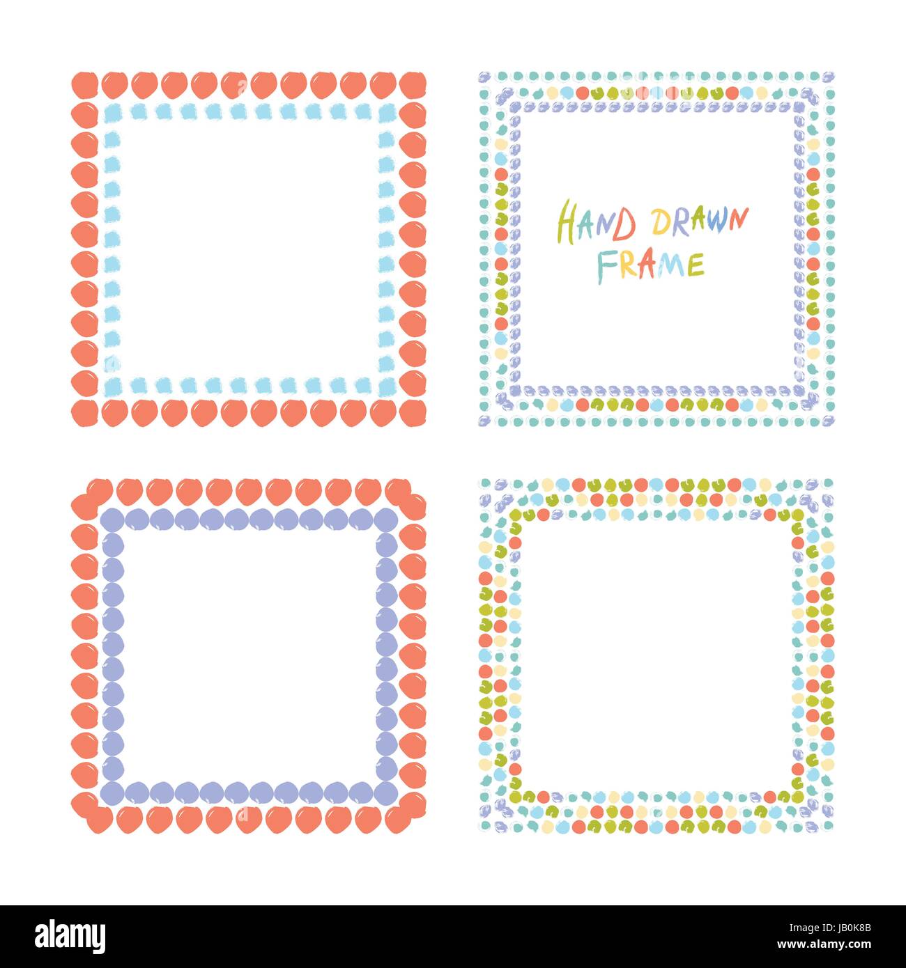 Abstract colorful hand drawn frames set. Four square vector borders ...