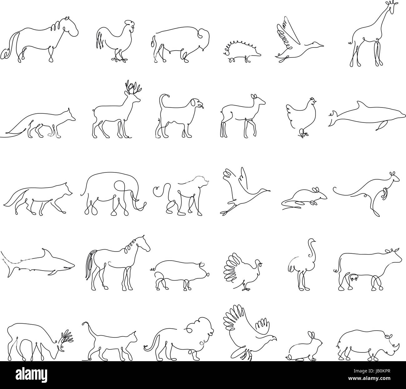 One line animals set, logos. vector stock illustration. Turkey and cow ...