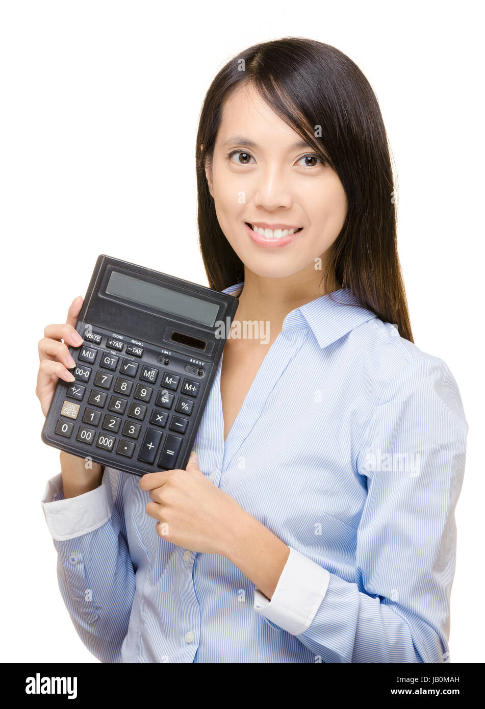 Asian woman holding calculator Stock Photo - Alamy